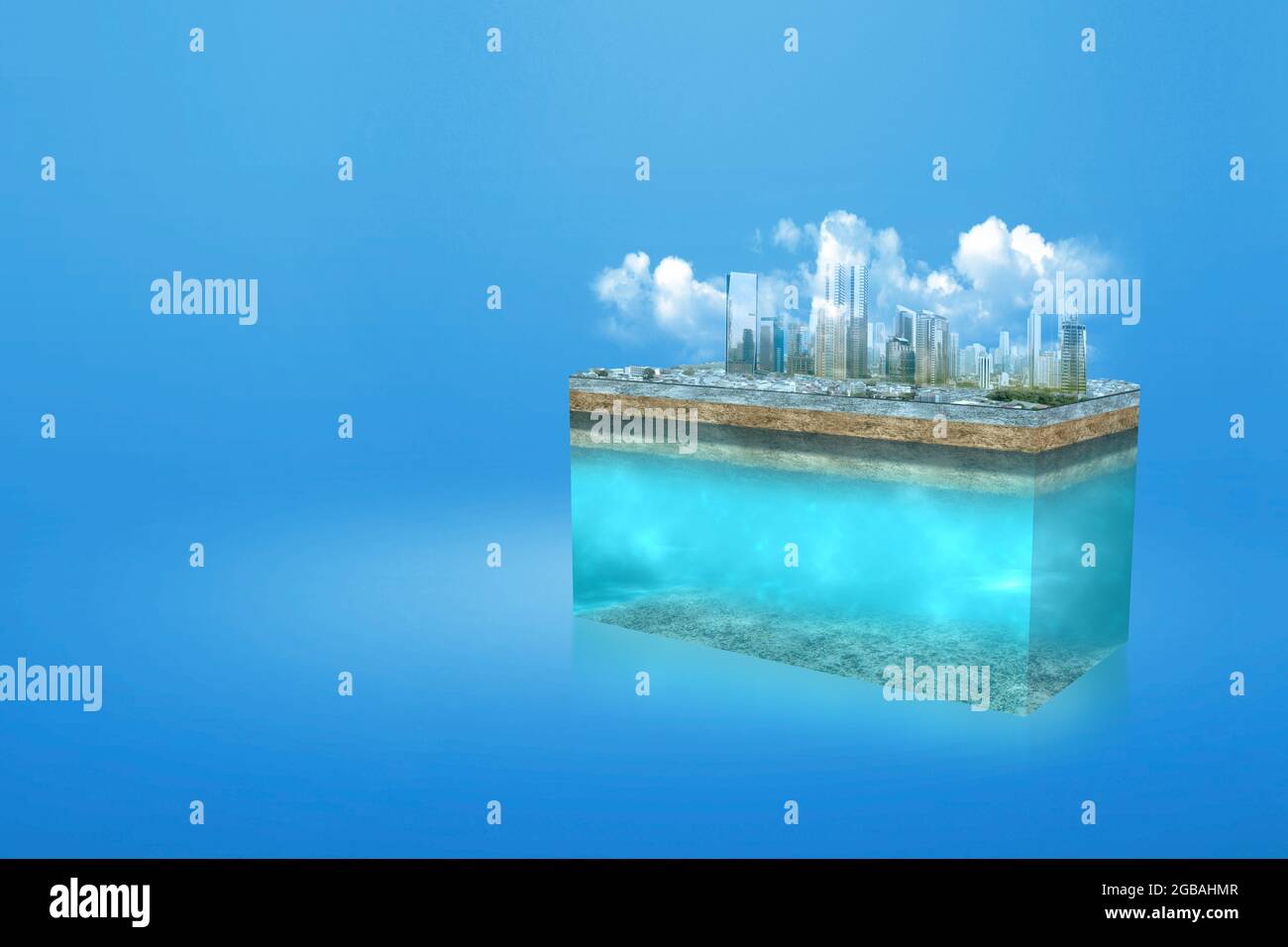 Underwater view of blue water on the lake with hills view. Environment ...