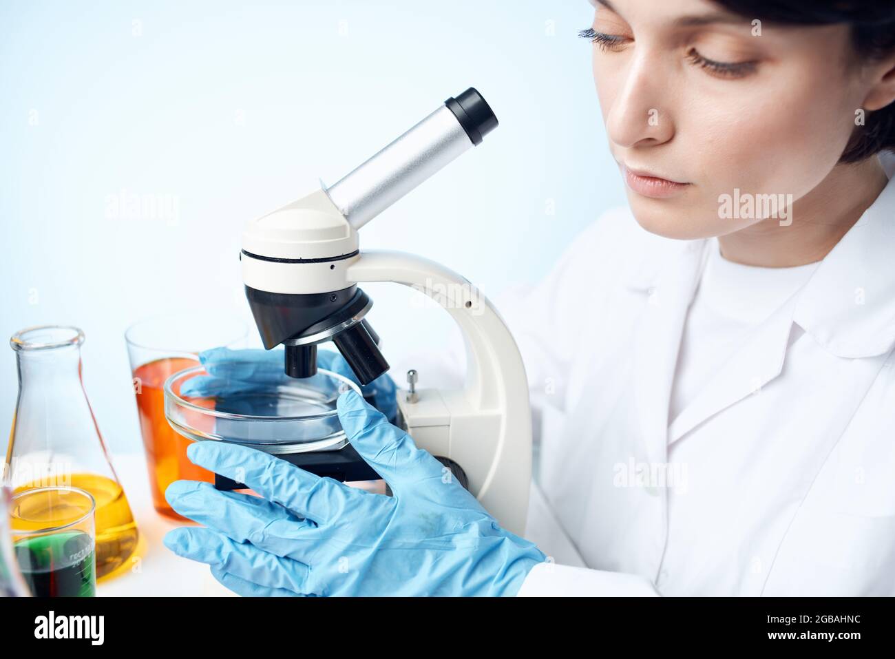 Laboratory medicine microscope research work Stock Photo - Alamy