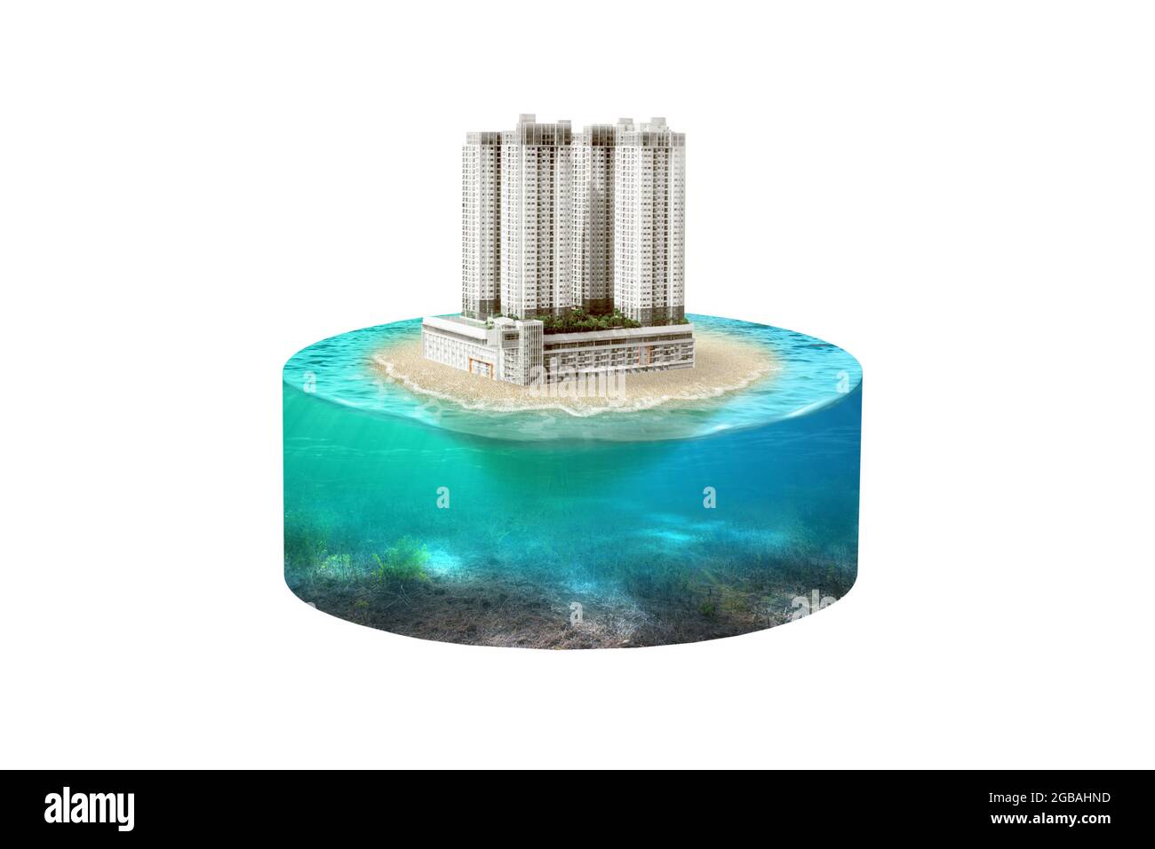 Underwater view of blue water on the ocean with the little island with ...