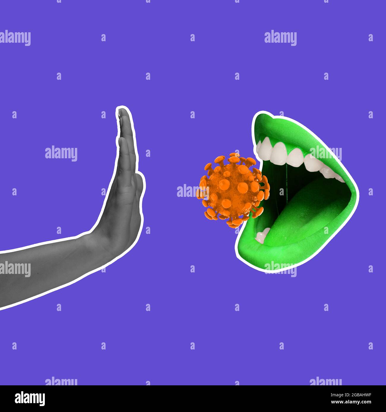 Open female mouth of sneezing or coughing person having contagious ...