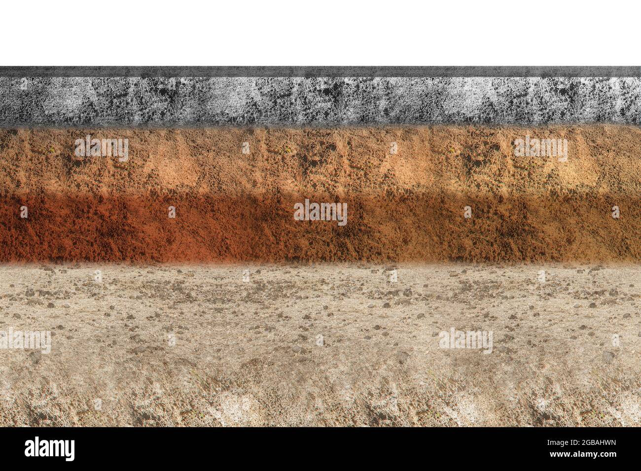 Underground soil layer of cross-section earth with concrete on the top ...