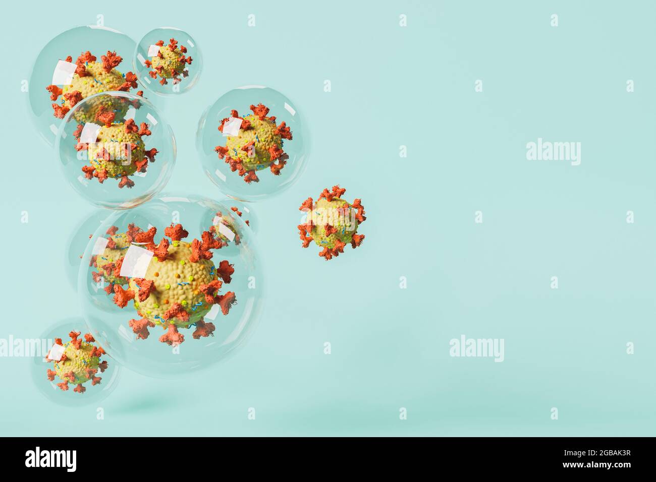 coronavirus cells inside bubbles with blue background. concept of ...