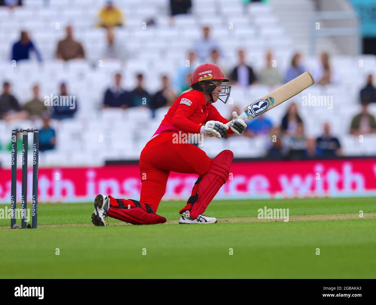2 August, 2021. London, UK. Georgia Redmayne of the Welsh Fire batting as the Oval Invincibles ...