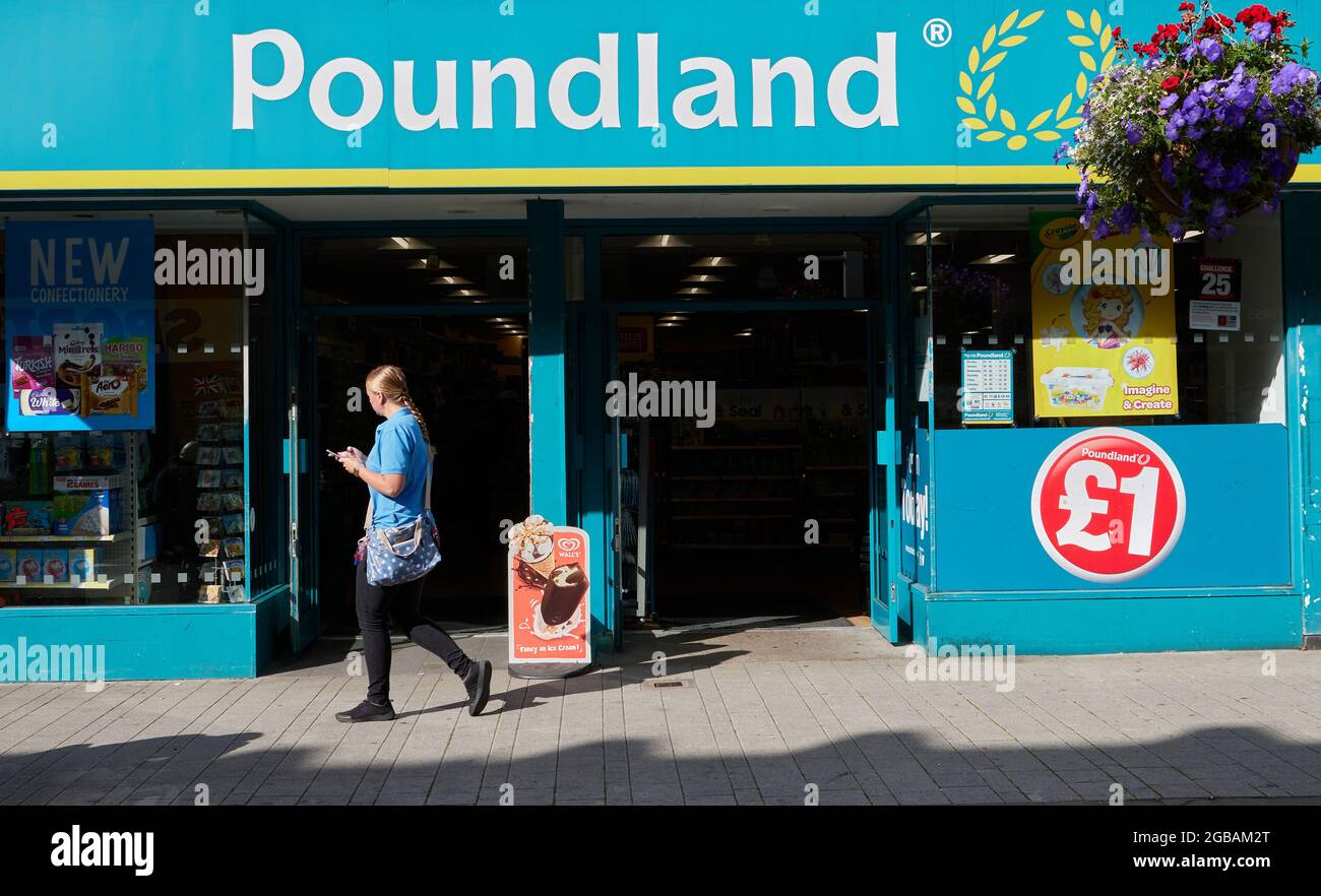 Exterior view of Poundland shop in Bognor Regis with the Poundland logo ...