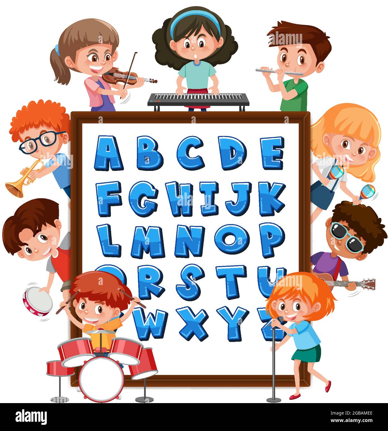A-Z Alphabet board with many kids doing different activities ...