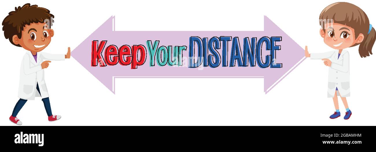 Keep your distance banner with cartoon character illustration Stock ...