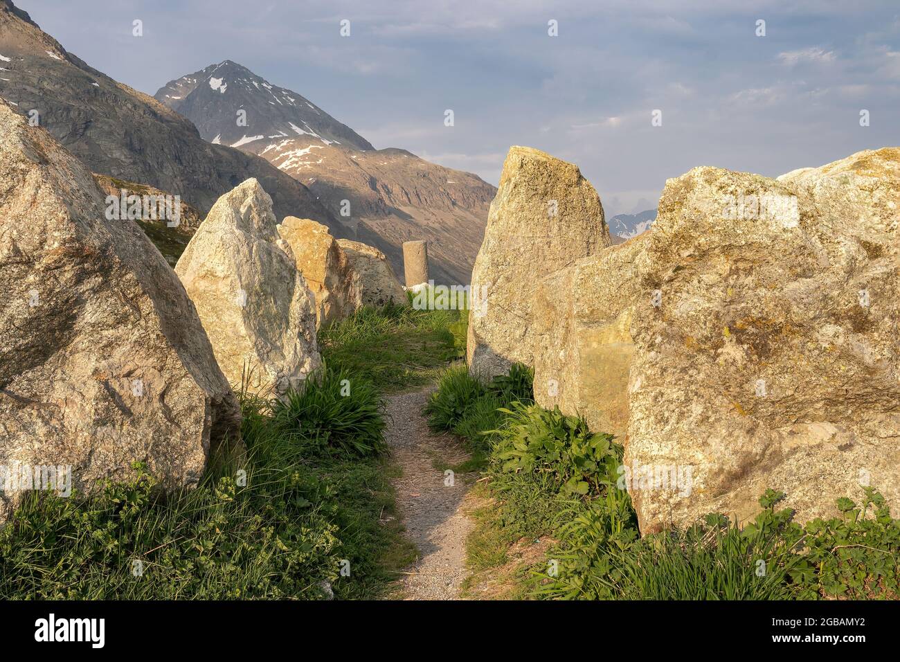A way past the group of big stones at the top of the mountain pass ...