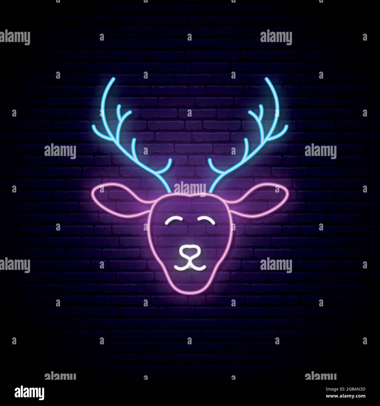 Funny neon deer. Merry Christmas. Neon sign, bright signboard. Vector ...