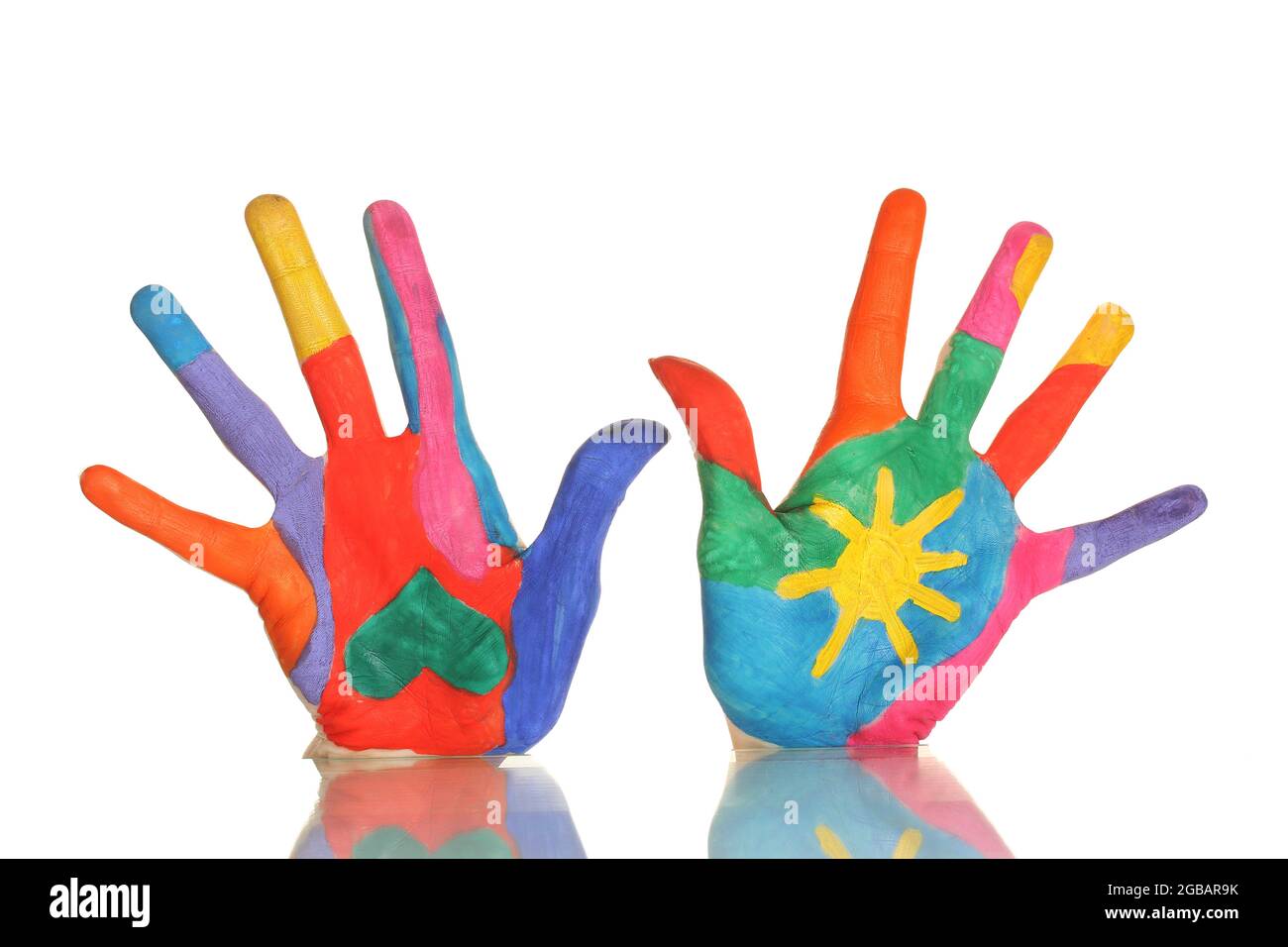 Brightly colored hands on white background close-up Stock Photo - Alamy