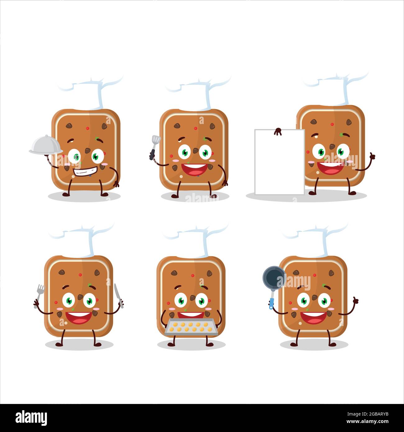 Cartoon character of gingerbread with various chef emoticons. Vector ...