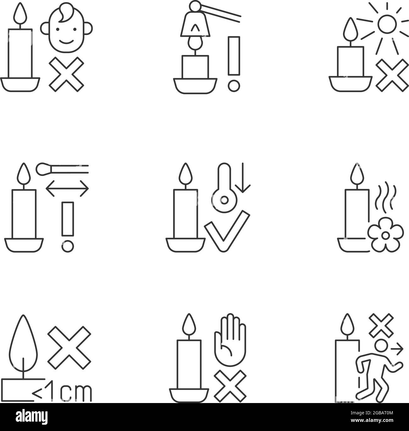Candle safety precautions linear manual label icons set Stock Vector ...