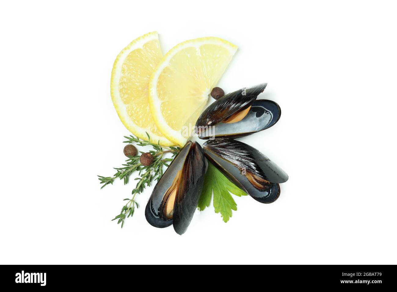 Fresh mussels seafood isolated on white background Stock Photo - Alamy