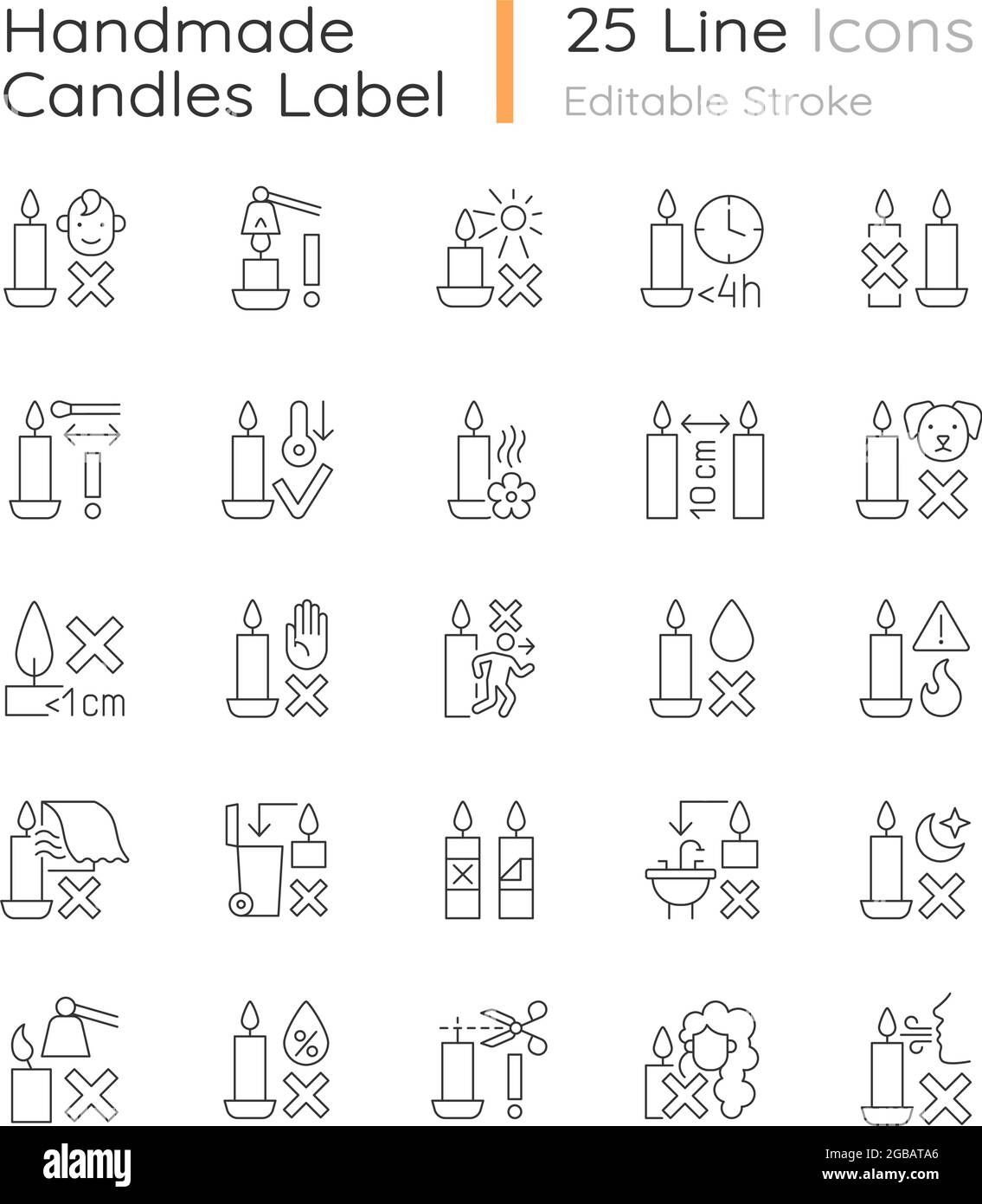 Handmade candles label linear manual label icons set Stock Vector Image ...