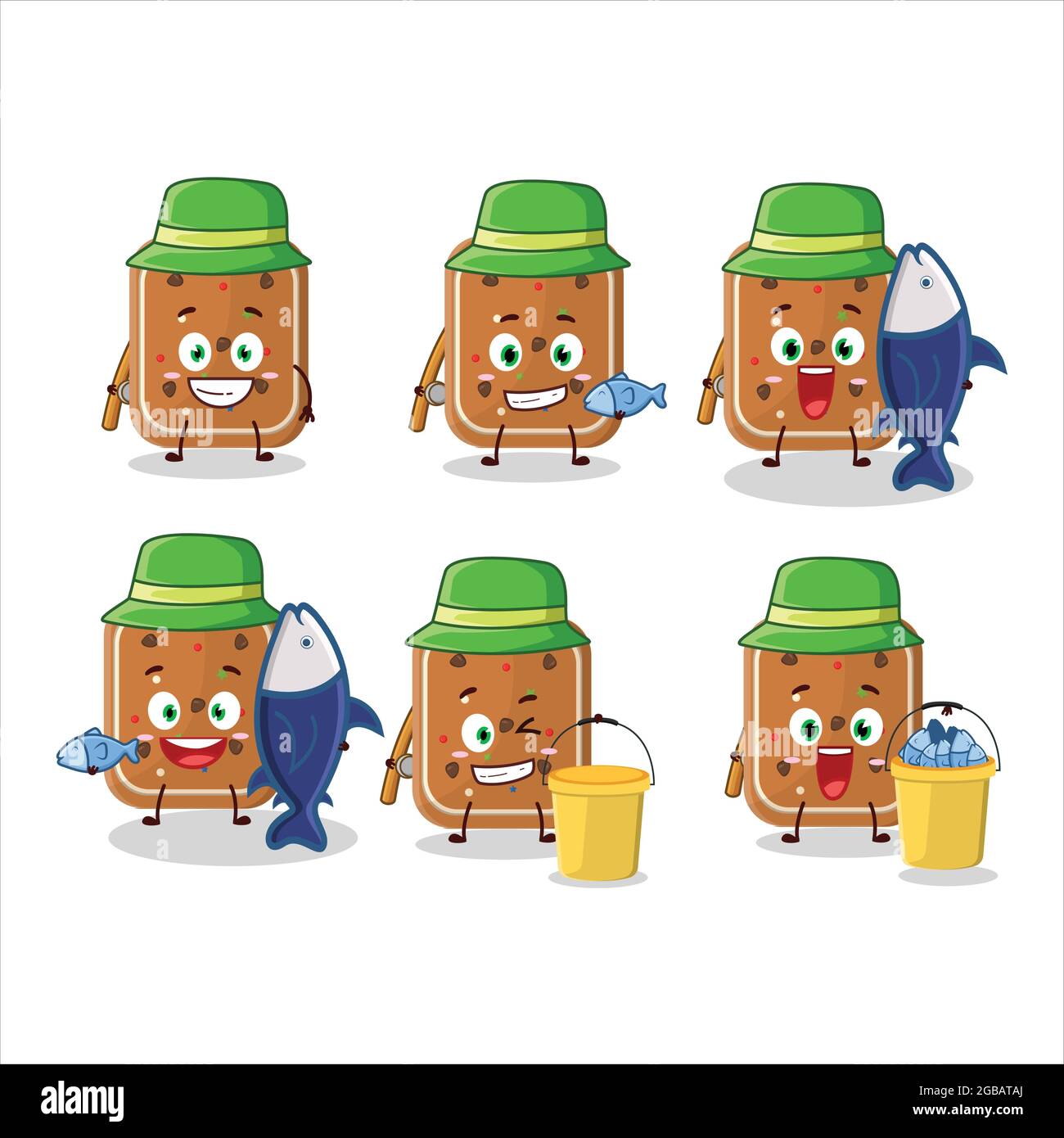 A fisherman gingerbread cartoon picture catch a big fish. Vector ...
