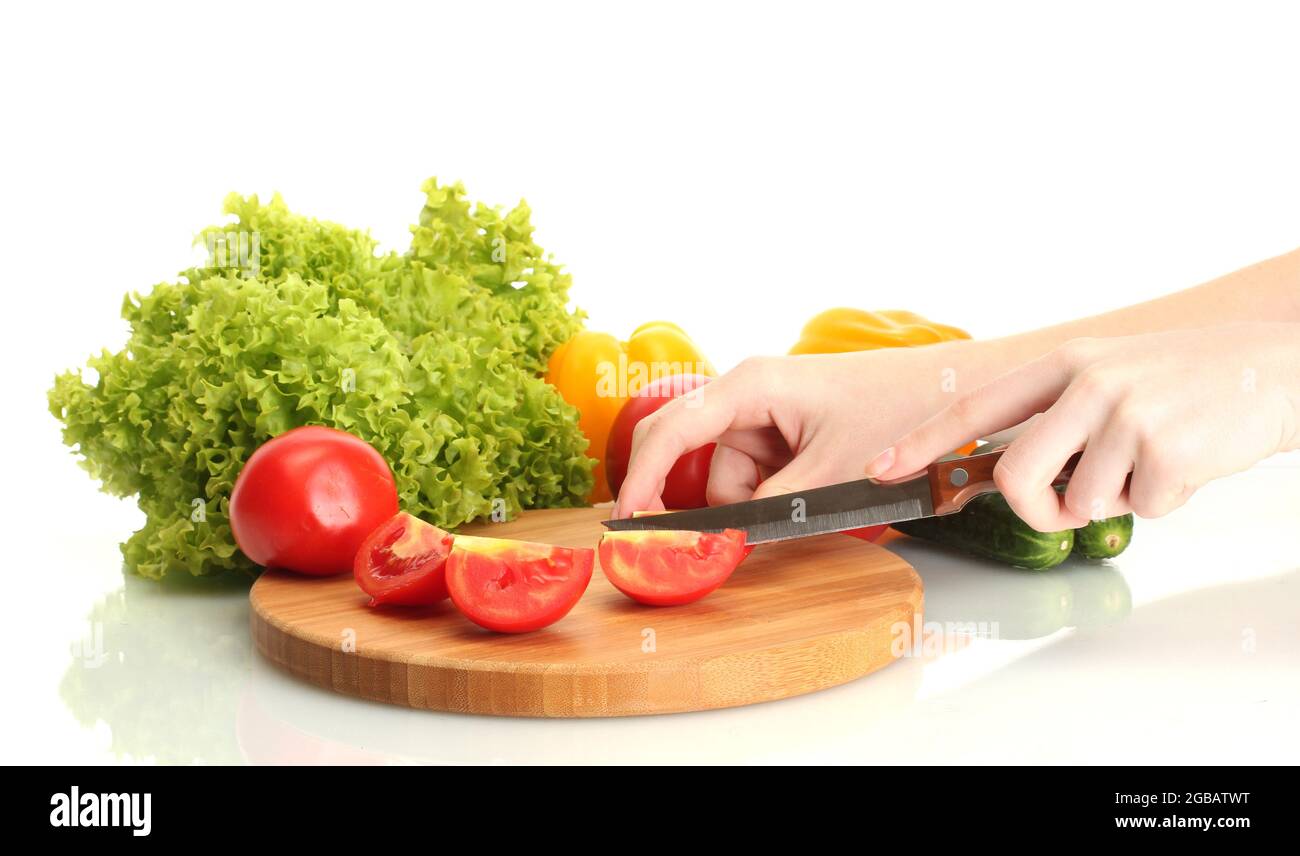 woman hands cutting vegetables on kitchen blackboard Stock Photo - Alamy