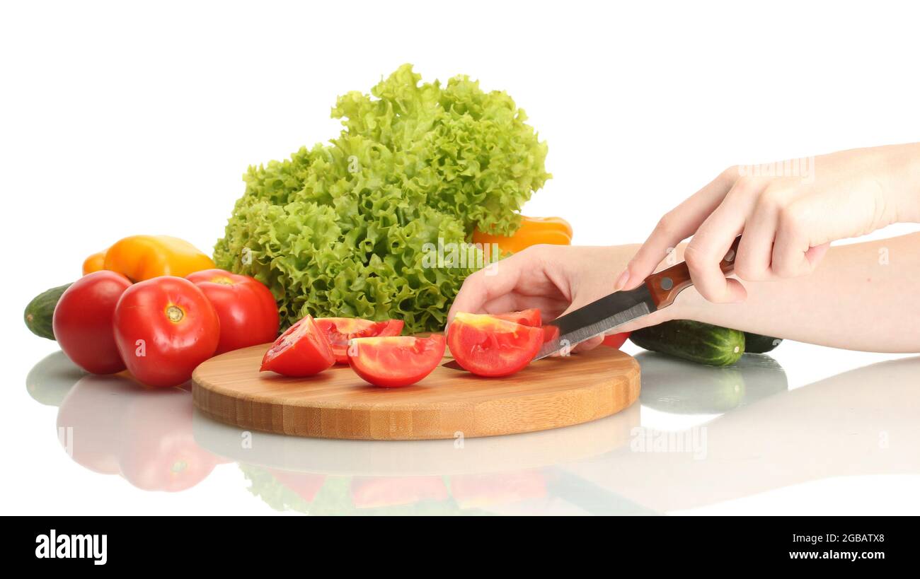 woman hands cutting vegetables on kitchen blackboard Stock Photo - Alamy
