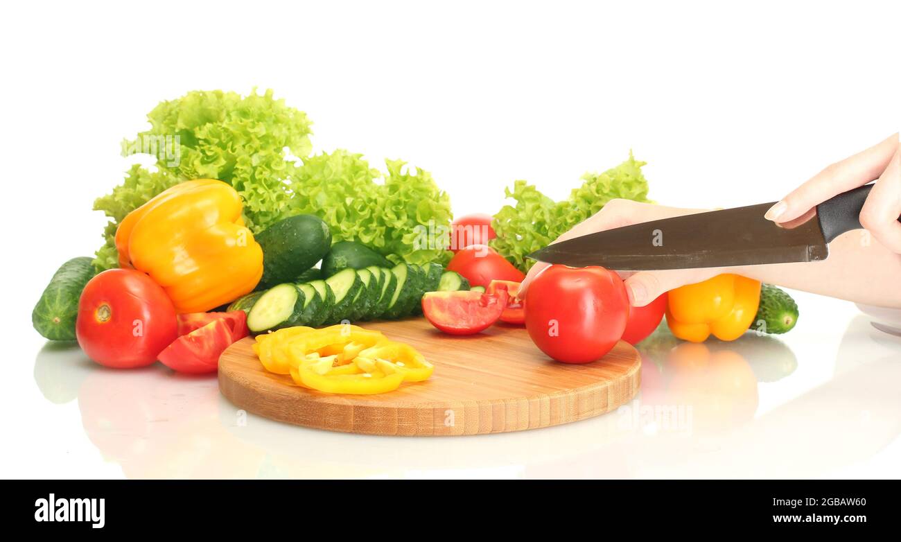 woman hands cutting vegetables on kitchen blackboard Stock Photo - Alamy