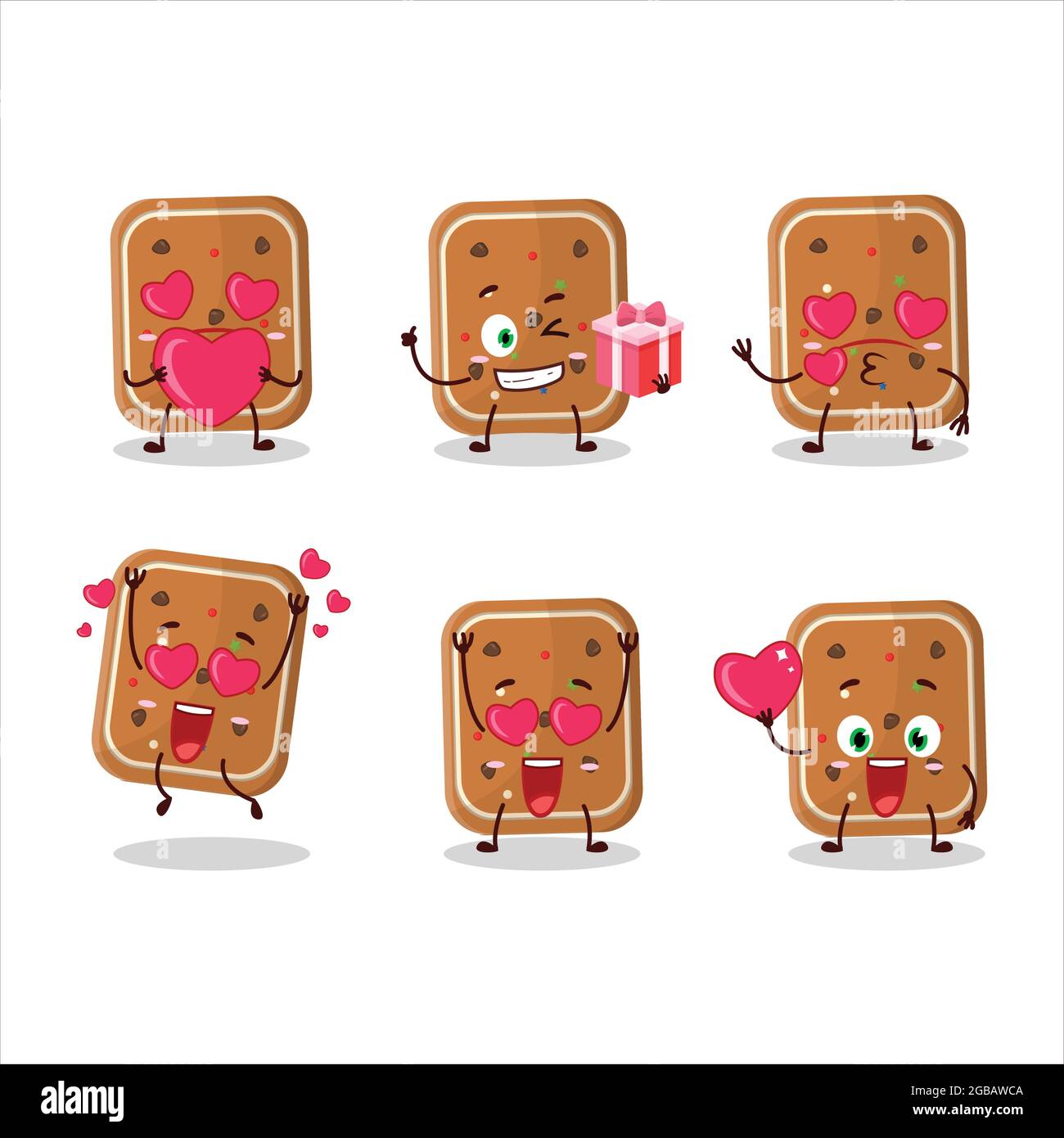 Gingerbread cartoon character with love cute emoticon. Vector ...