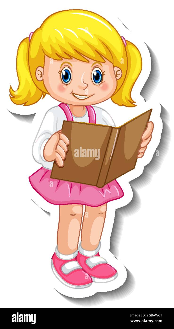 Sticker template with a girl cartoon character isolated illustration ...