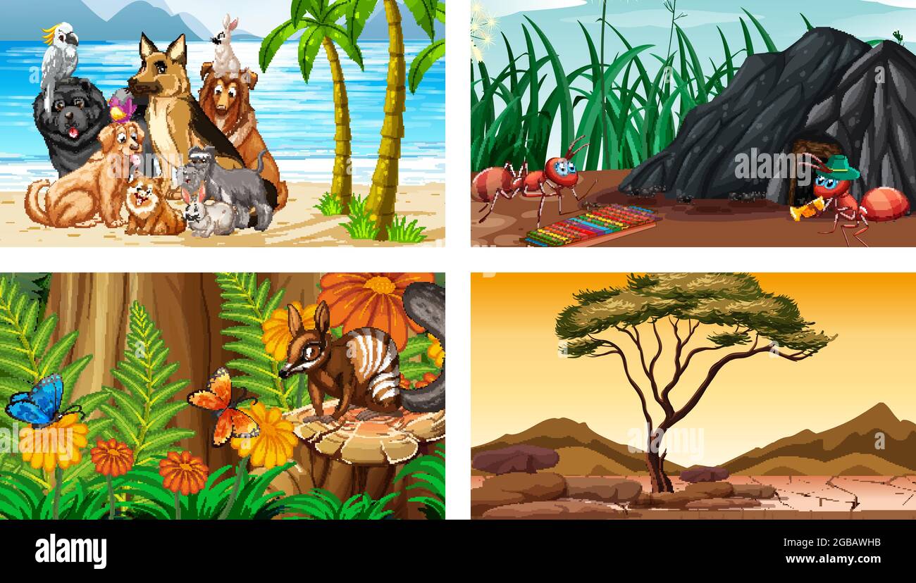 Four different nature horizontal scene illustration Stock Vector Image ...