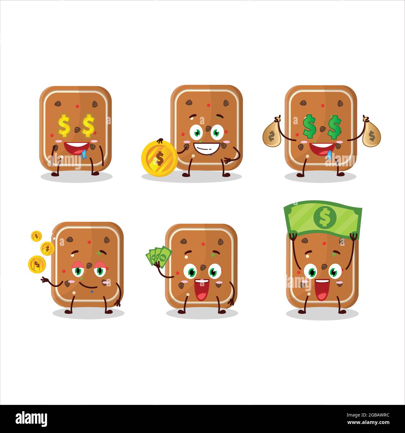 Gingerbread cartoon character with cute emoticon bring money. Vector ...