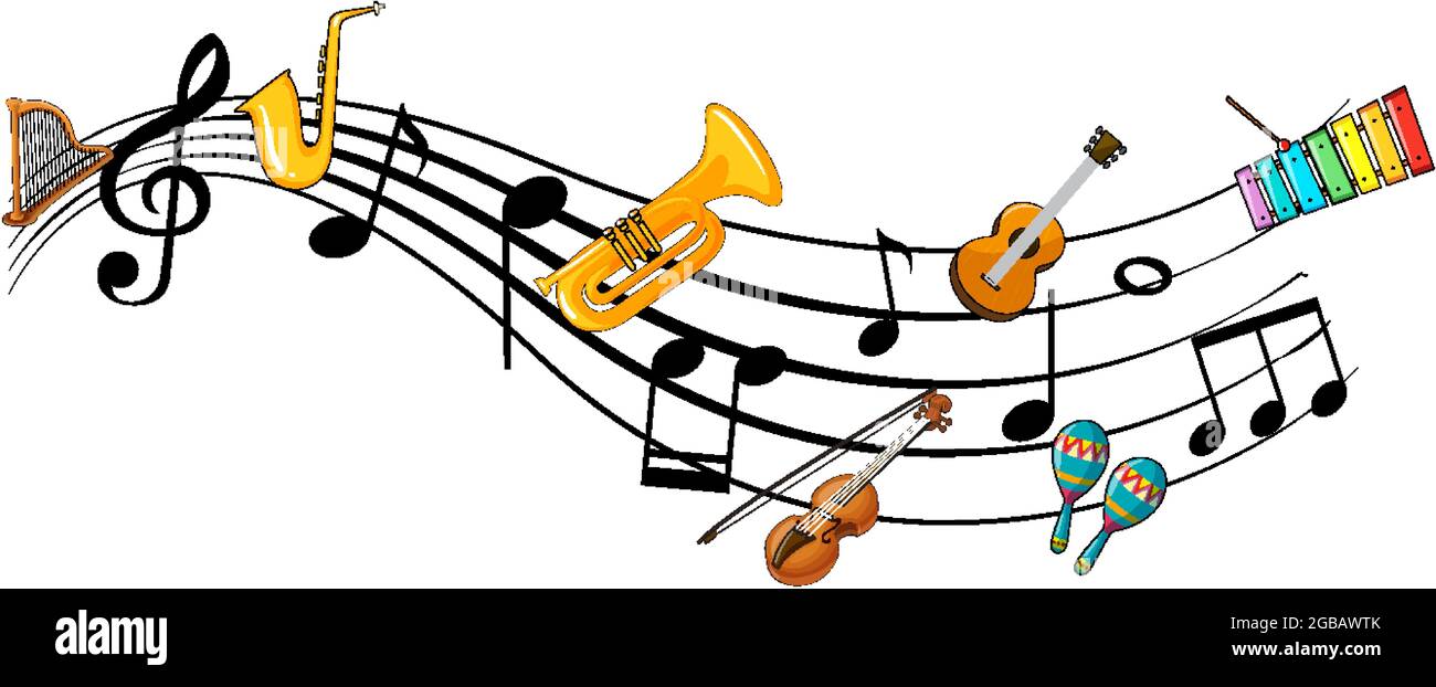 Musical melody symbols with many doodle kids cartoon character ...
