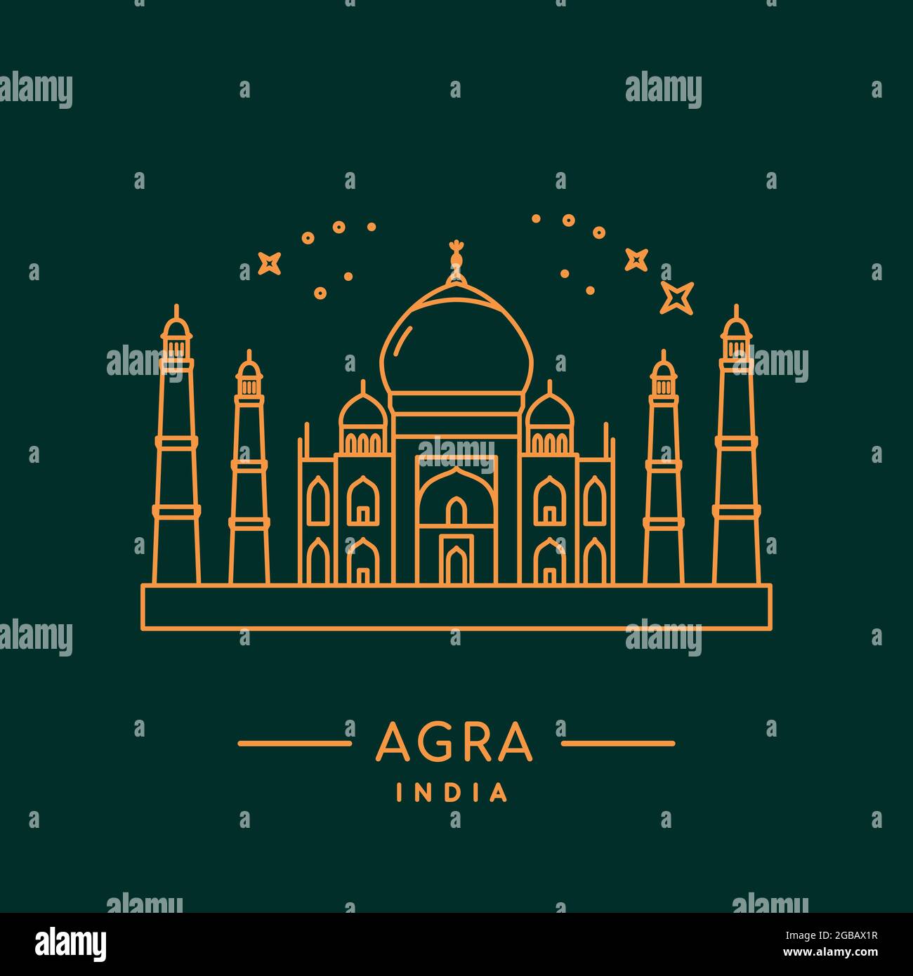 Taj Mahal vector illustration. Line art. Agra, India landmark Stock ...