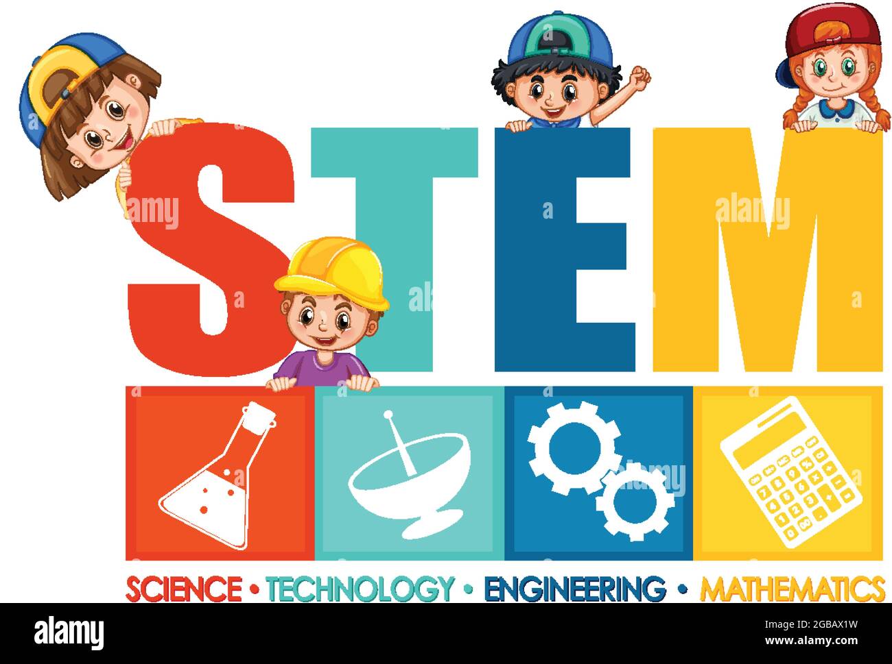 STEM education logo with children cartoon character illustration Stock ...