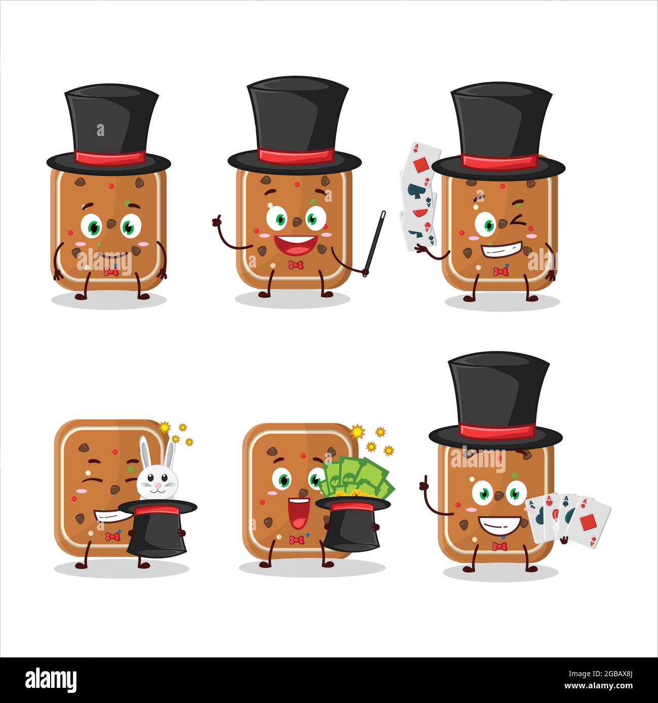 A gingerbread Magician cartoon character perform on a stage. Vector ...