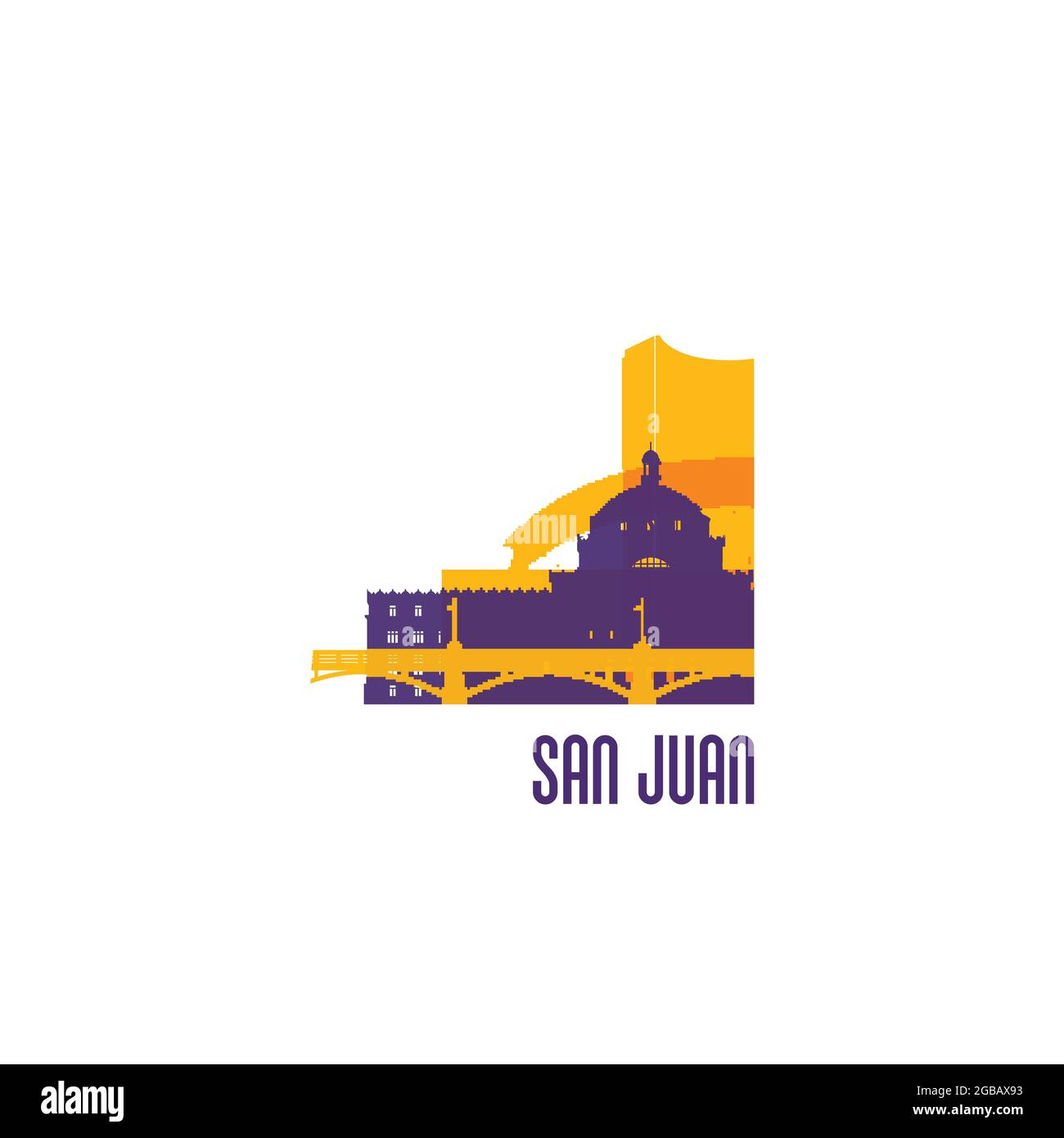 San Juan city emblem. Colorful buildings. Vector illustration Stock ...