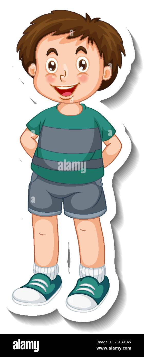 Sticker template with a boy cartoon character isolated illustration ...