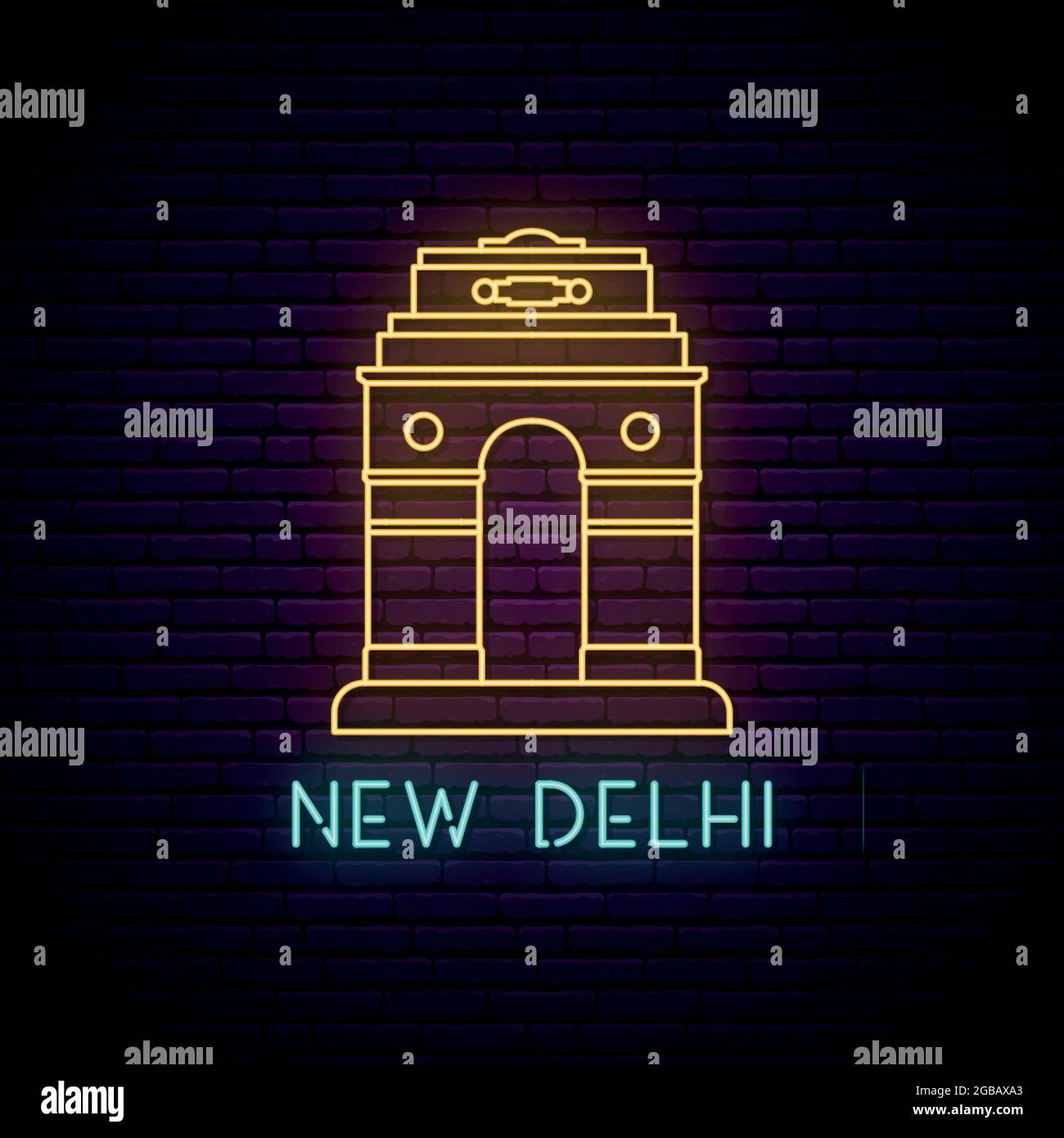 Delhi gate neon sign. Light banner. Vector illustration Stock Vector ...