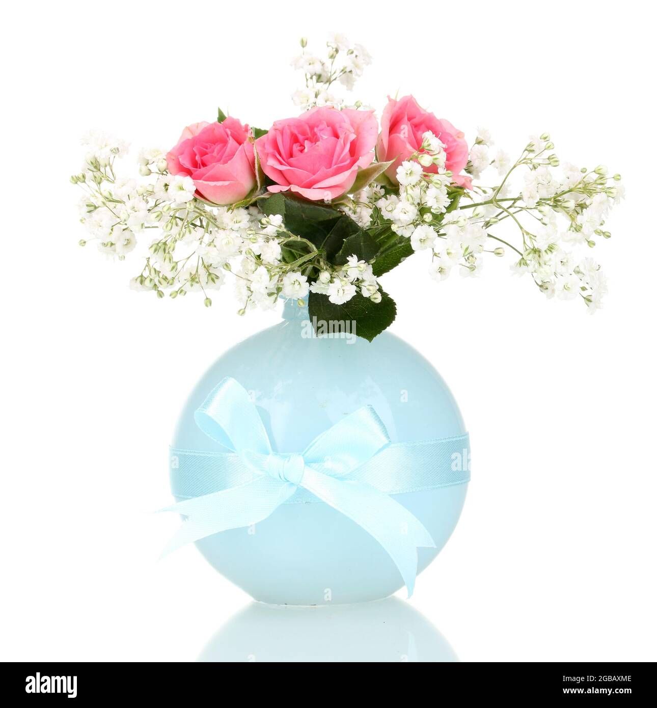 Pink roses in vase isolated on white Stock Photo - Alamy