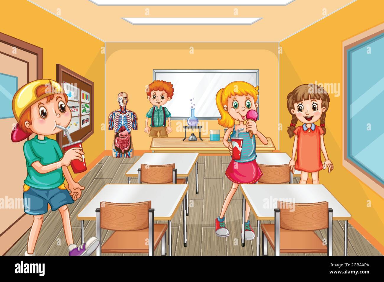Students spending time during break time in the classroom illustration ...