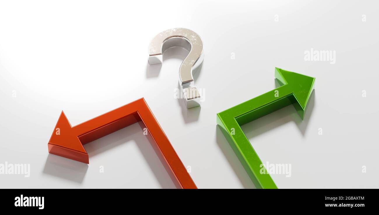 Red And Green Arrow With Question Mark Business Decision Making Visualization 3d Render