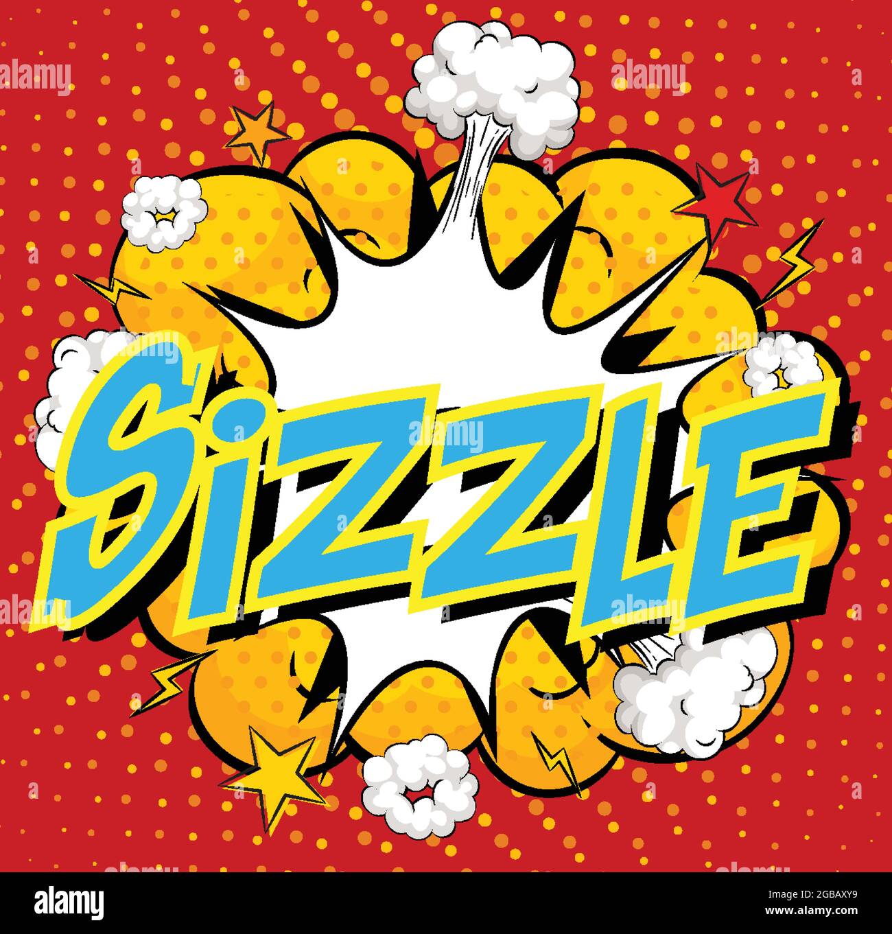 Word Sizzle on comic cloud explosion background illustration Stock ...