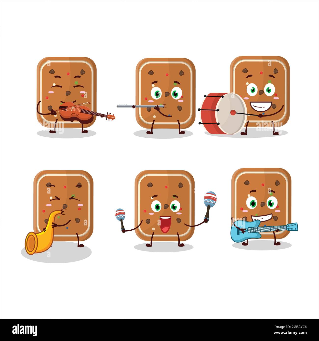 Cartoon character of gingerbread playing some musical instruments ...