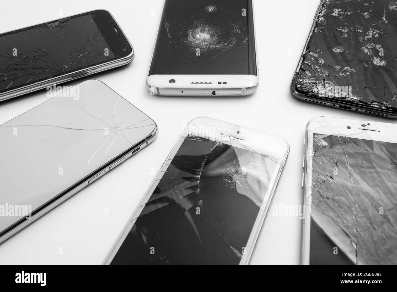 broken phone texture on a white background Stock Photo - Alamy