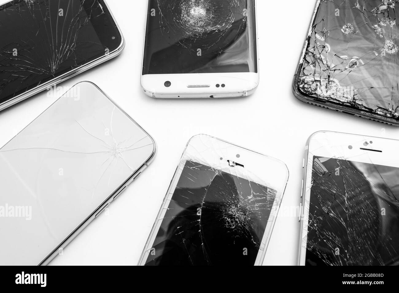 broken phone texture on a white background Stock Photo - Alamy