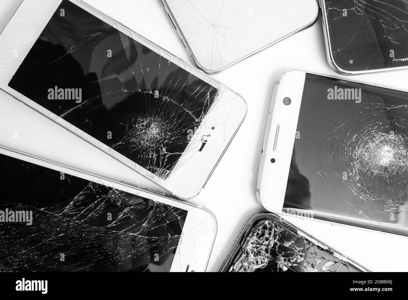 broken phone texture on a white background Stock Photo - Alamy