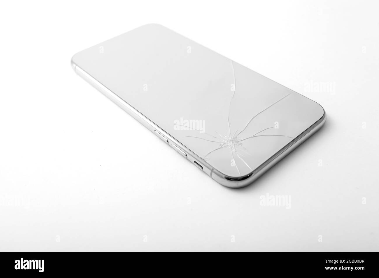 broken mobile phone display on a white background Stock Photo - Alamy