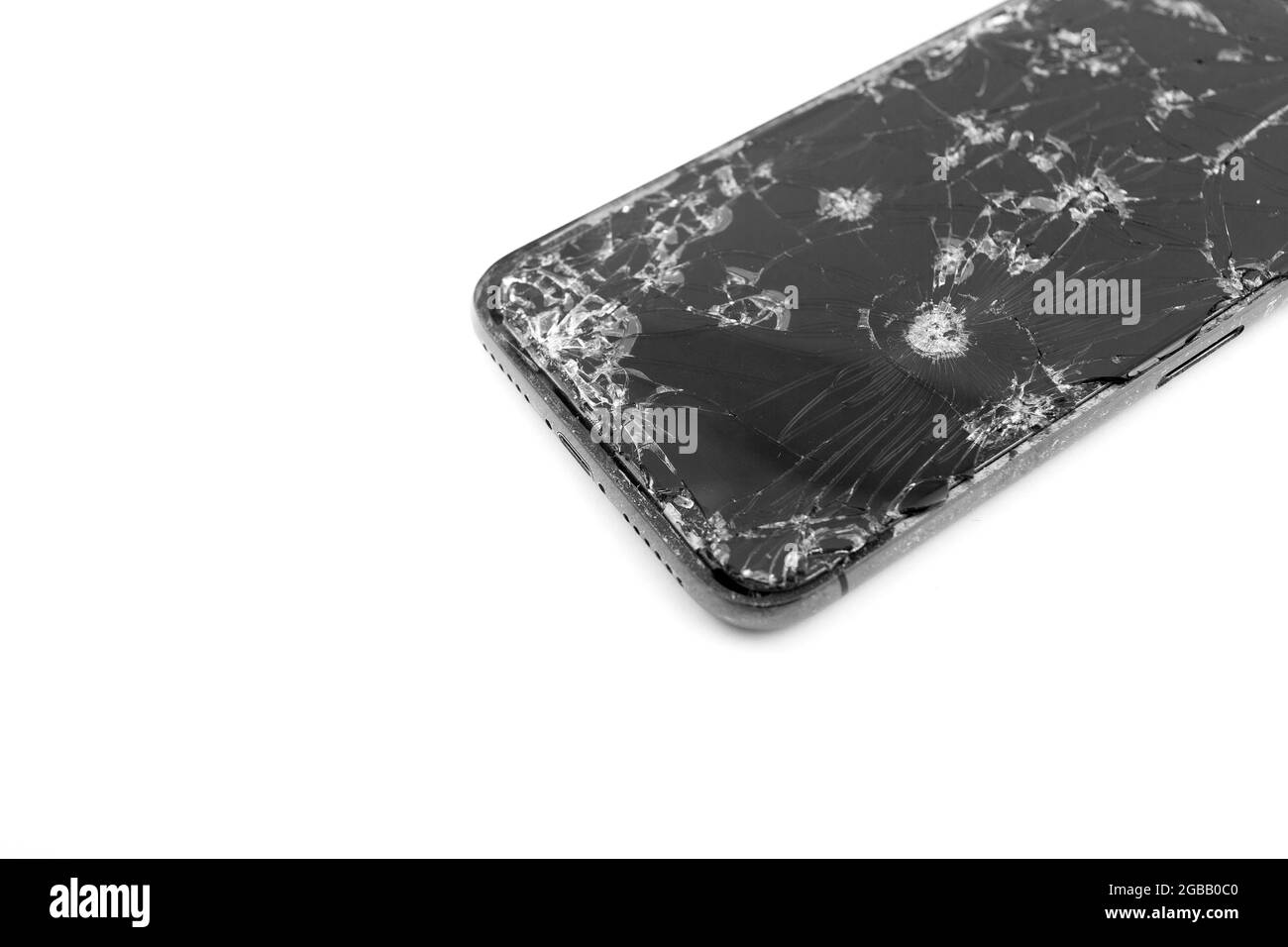 broken mobile phone display on a white background Stock Photo - Alamy