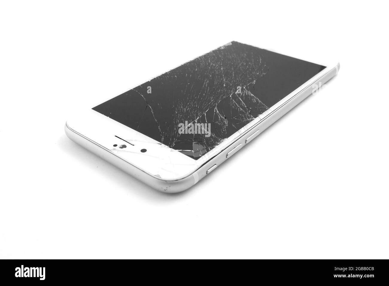 broken mobile phone display on a white background Stock Photo - Alamy