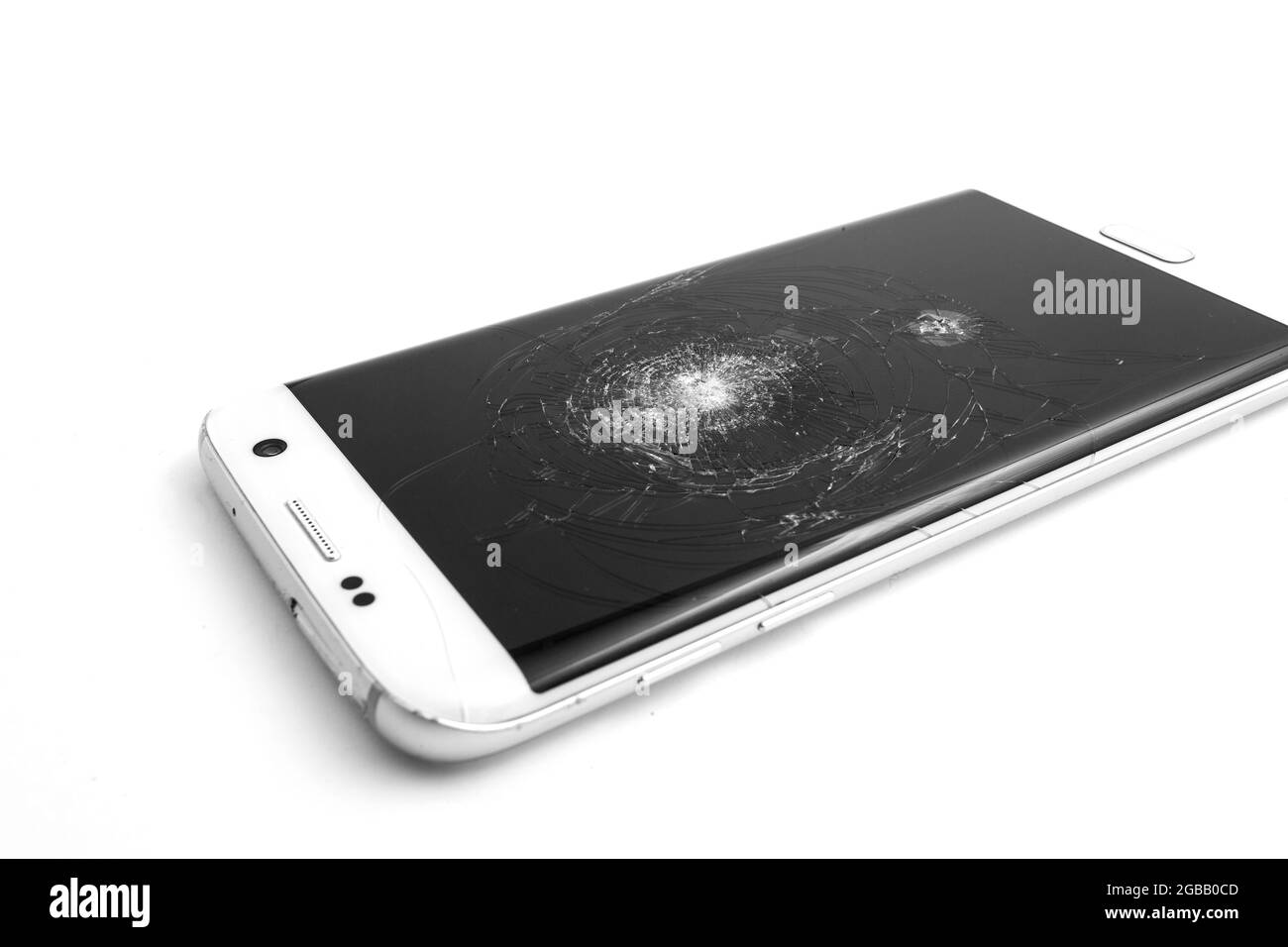 broken mobile phone display on a white background Stock Photo - Alamy