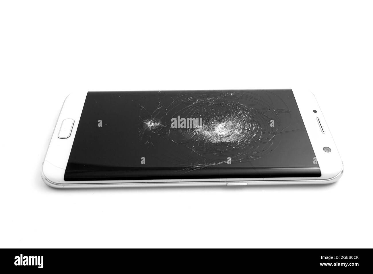 broken mobile phone display on a white background Stock Photo - Alamy