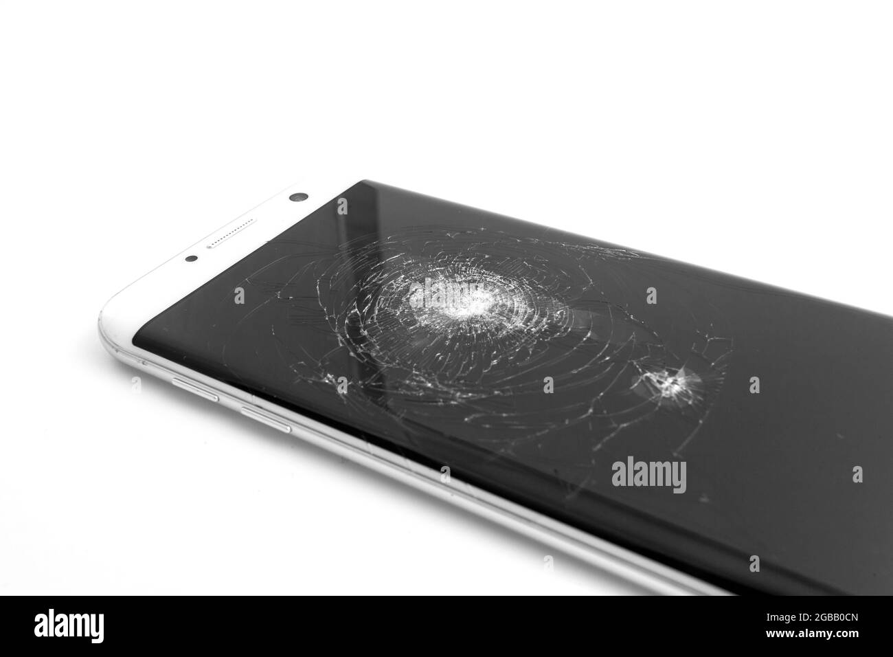 broken mobile phone display on a white background Stock Photo - Alamy