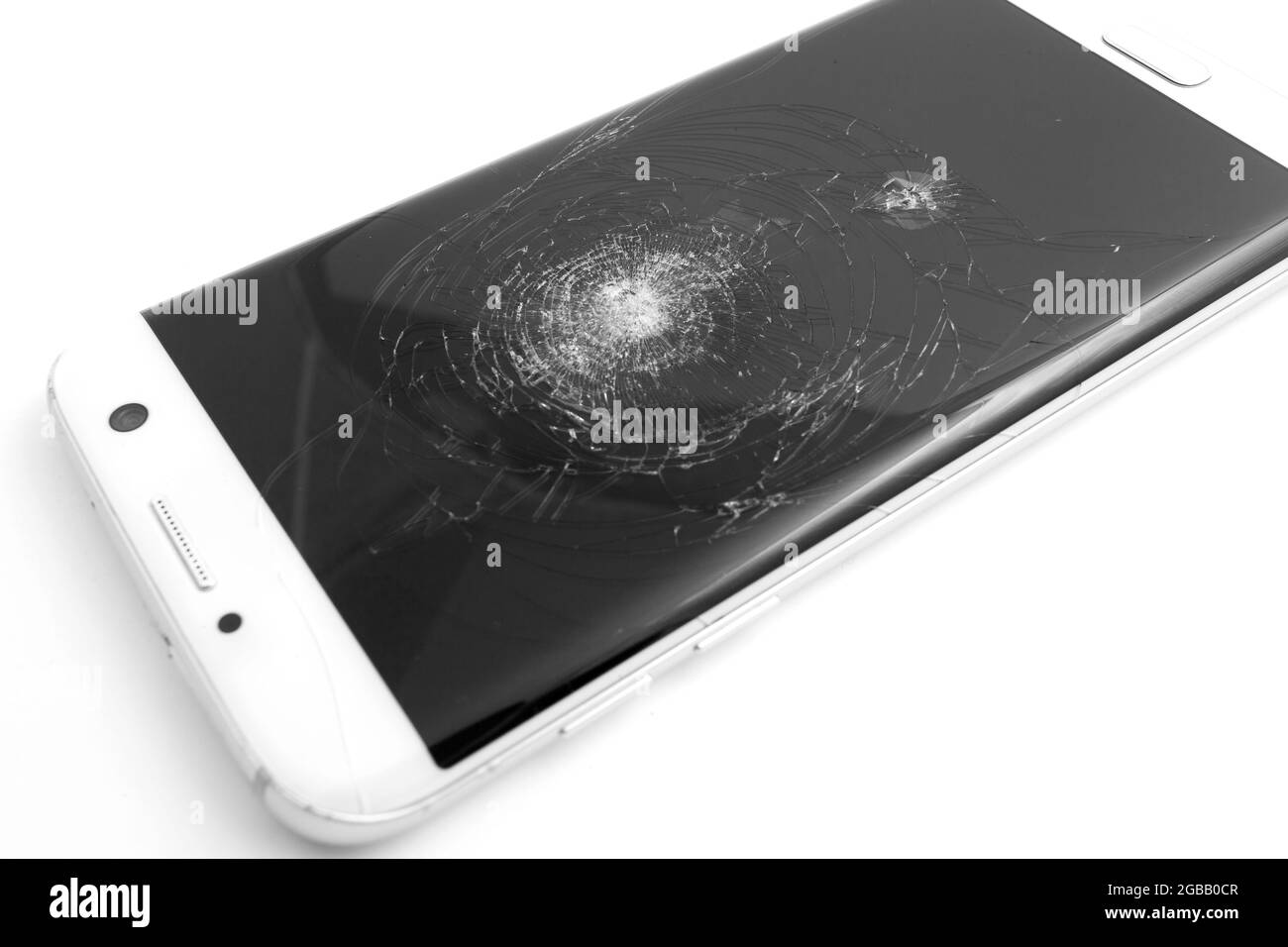 broken mobile phone display on a white background Stock Photo - Alamy