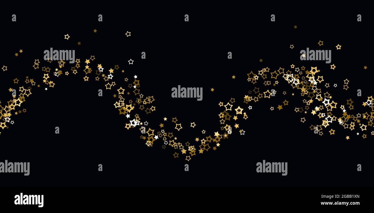 Golden realistic flying stars isolated on black. Luxury shiny little ...