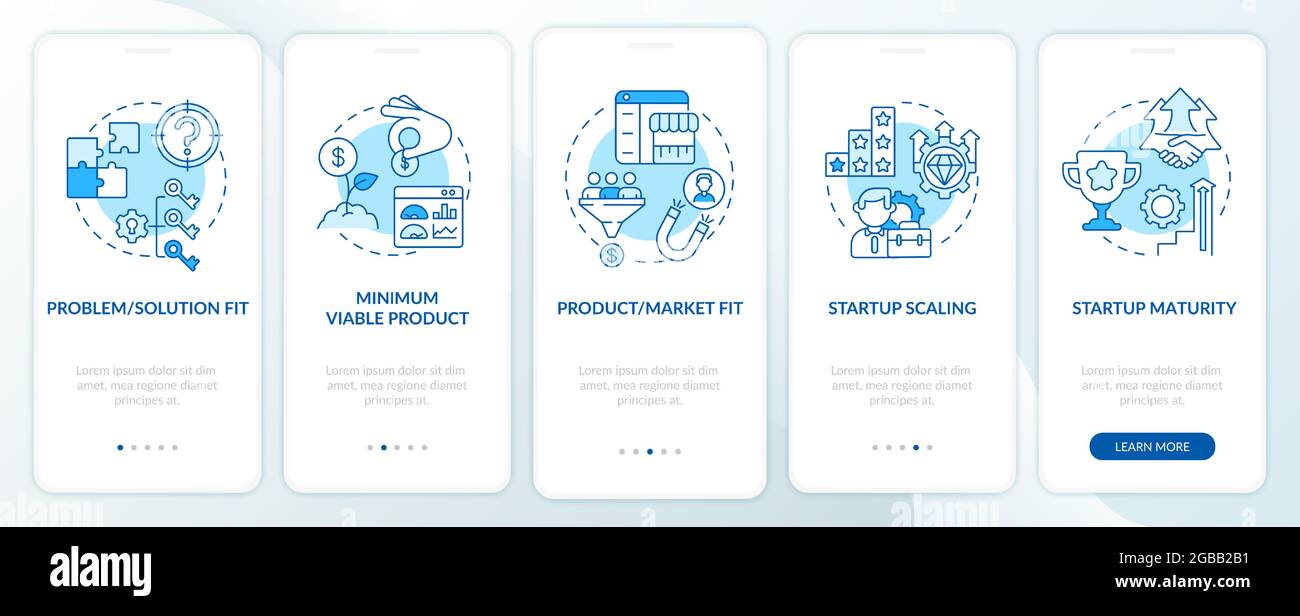 Startup Lifecycle Phases Blue Onboarding Mobile App Page Screen Stock Vector Image And Art Alamy