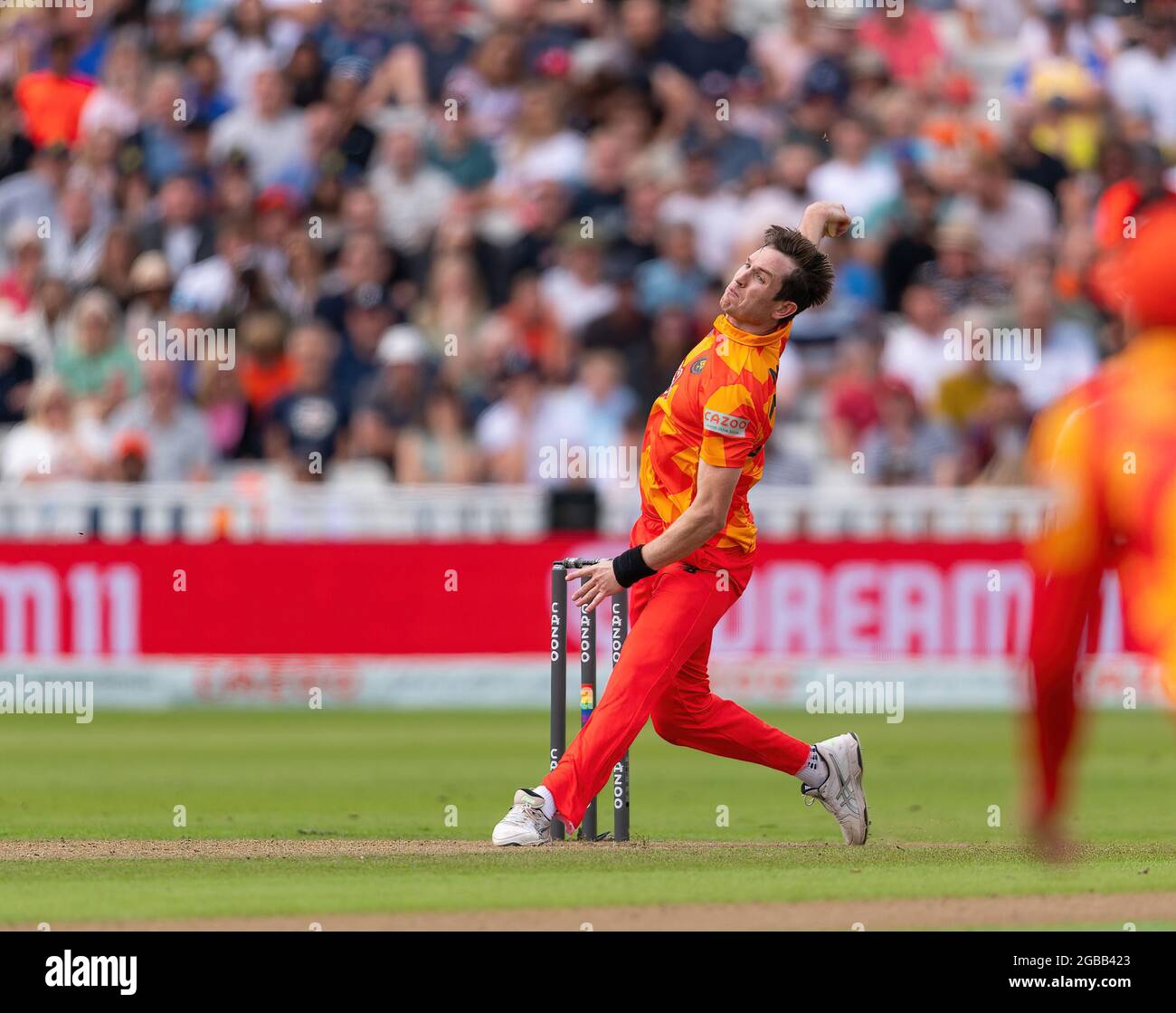 Adam Milne of Birmingham Phoenix bowling against Trent Rockets in The ...